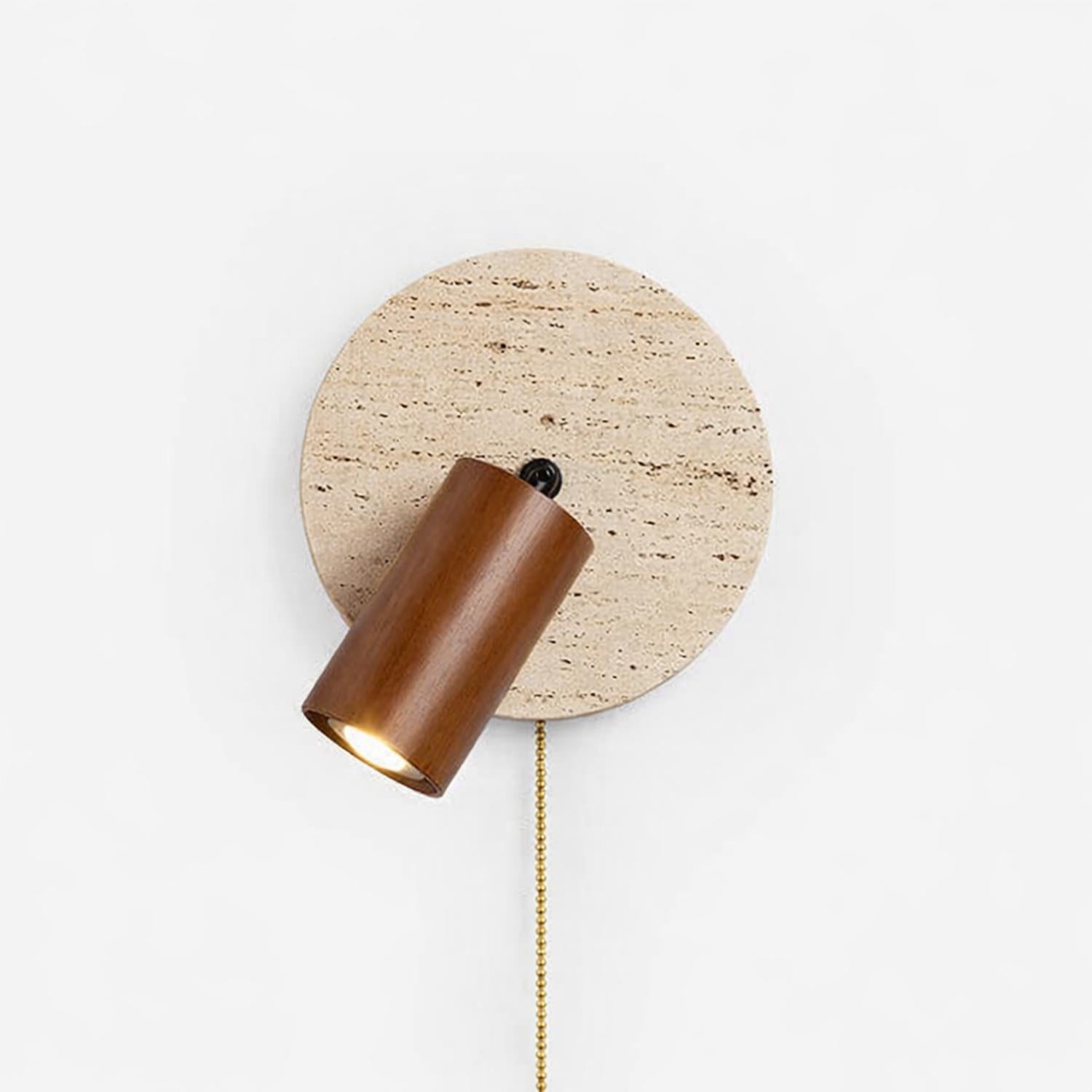 Brim Natural Traventine Stone Wall Light With On/Off Pull Cord