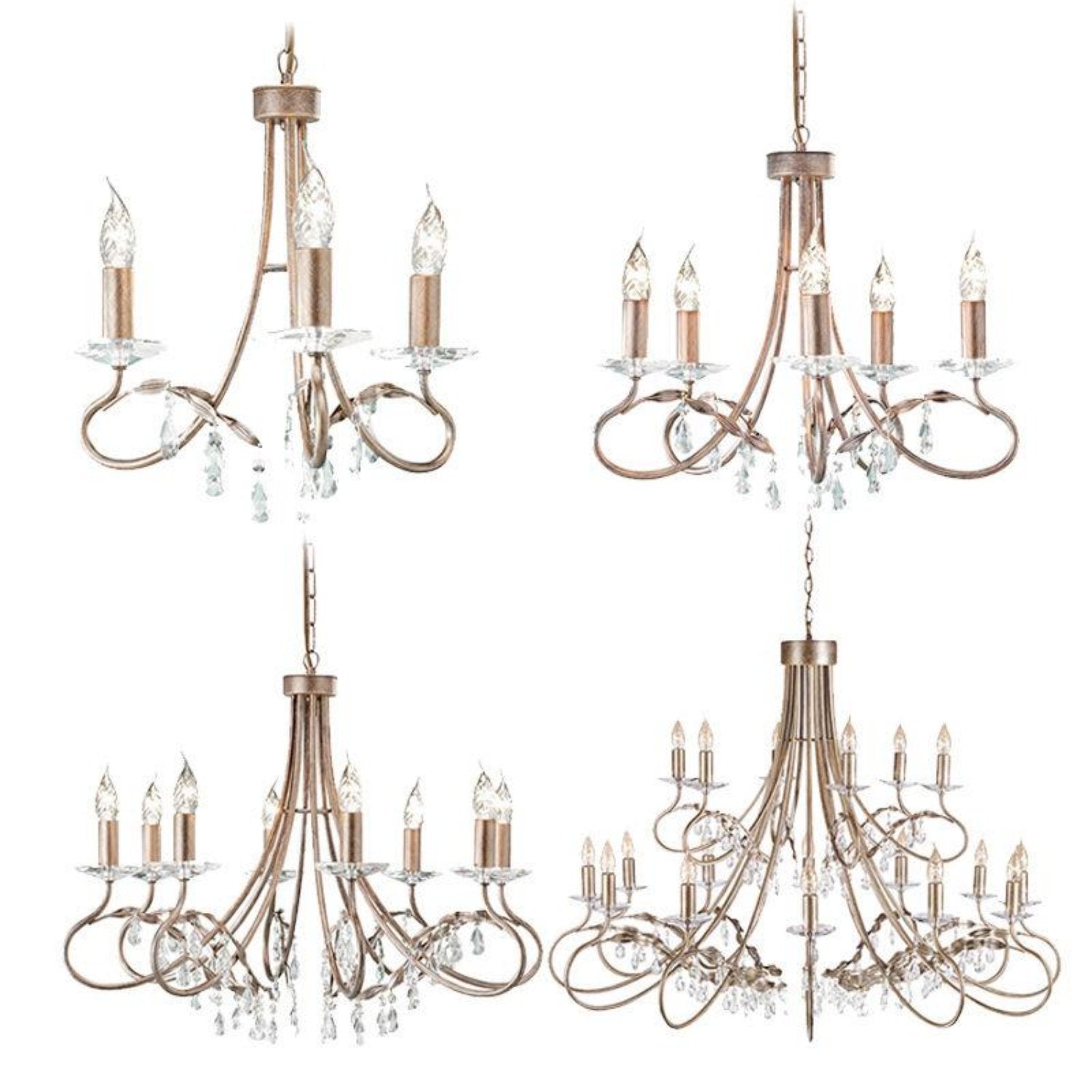 Elstead Christina 3Lt/5Lt/8Lt/18Lt Chandelier E14 in Silver/Gold