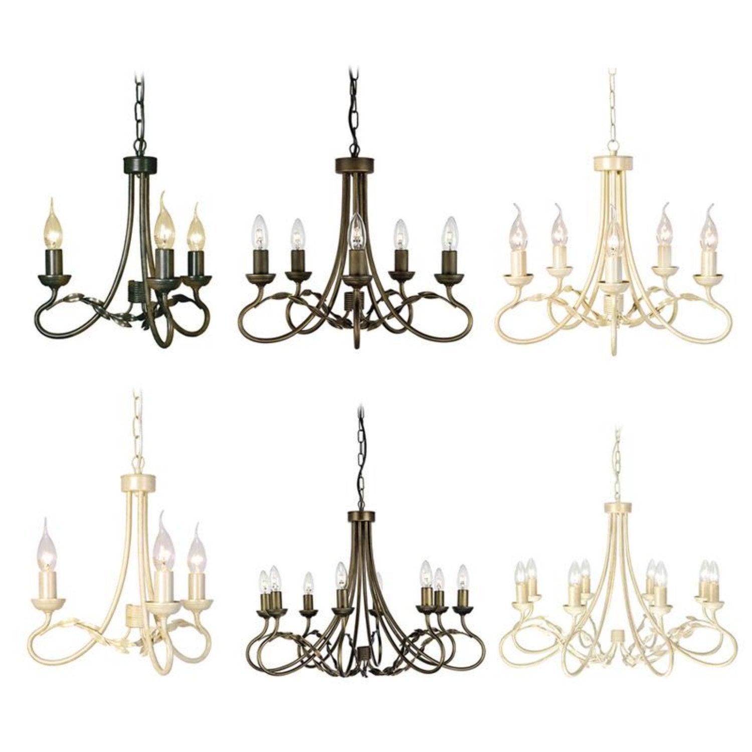 Elstead Olivia Chandelier 3Lt/5Lt/8Lt E14 in Black/Gold or Ivory/Gold