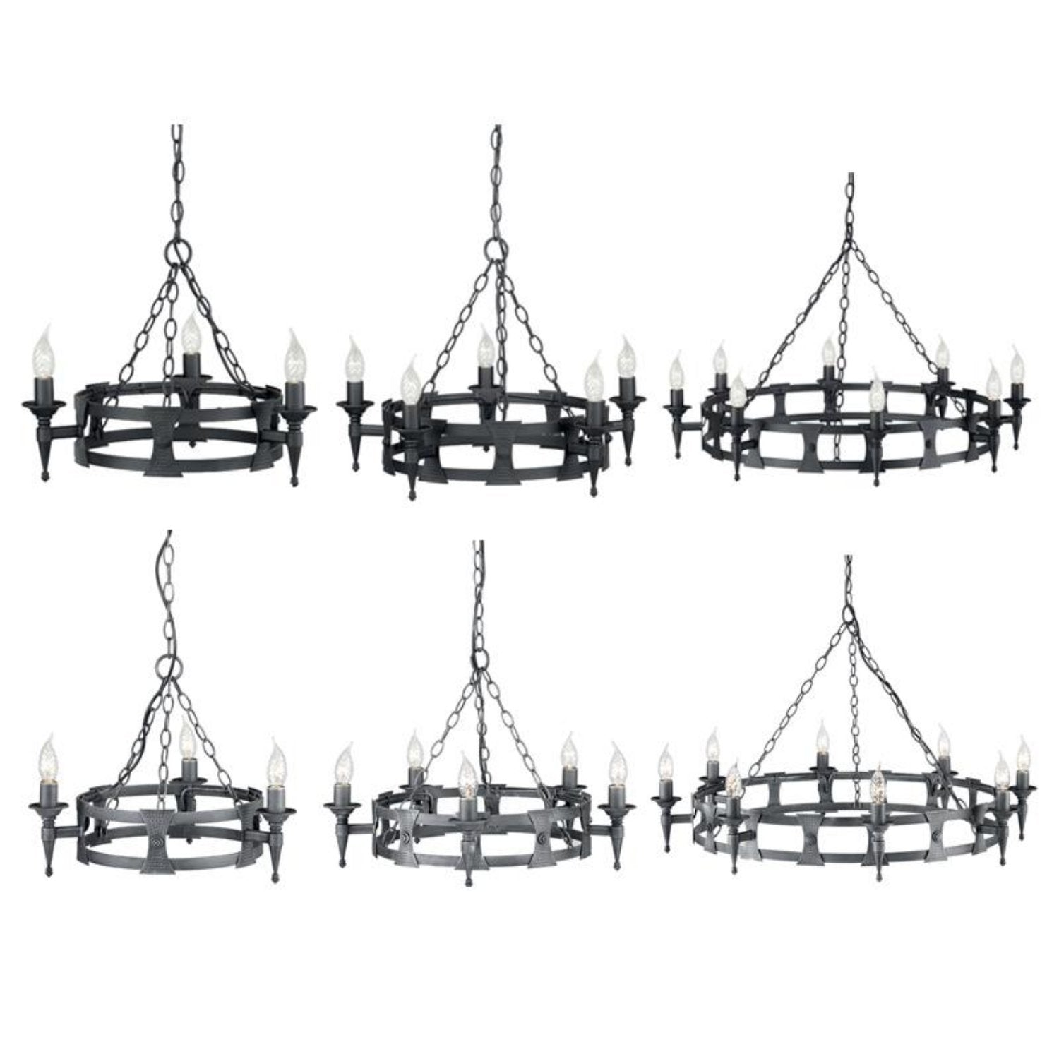 Elstead Saxon Chandelier 3Lt/5Lt/8Lt E14 in Black, Black/Silver