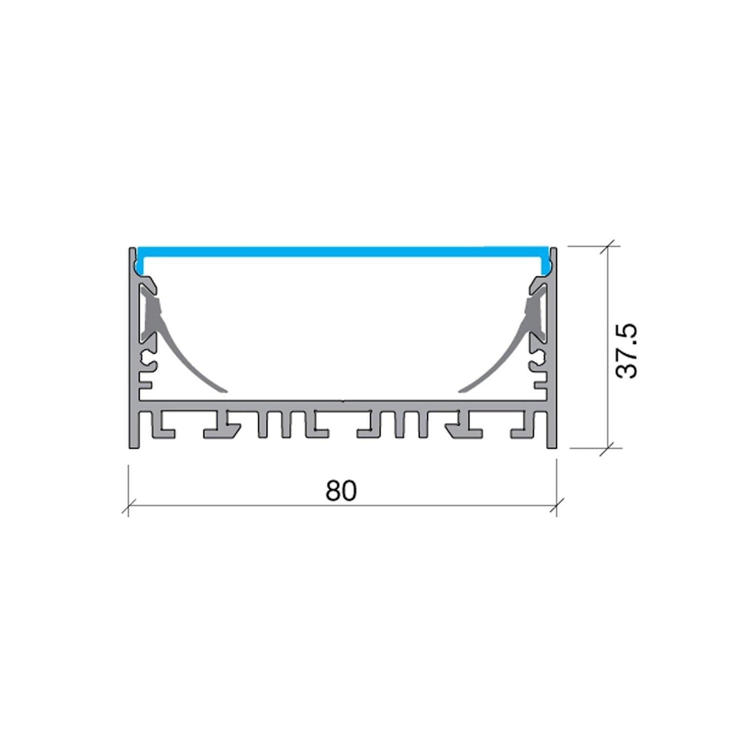 80mm x 38mm LED Channel 270 Large Surface Mount Profile in Silver - The ...