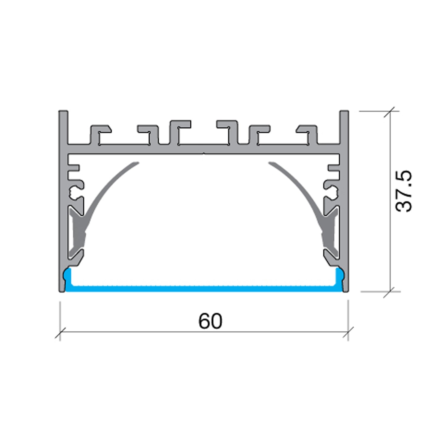 60mm x 38mm LED Channel 670 Large Surface Mount/Suspended Profile in S ...