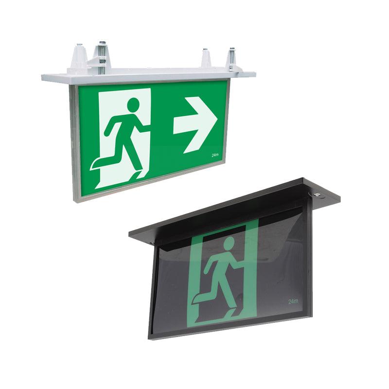 Blade Recessed LED Exit Sign with Emergency Downlight 2w in White/Blac ...