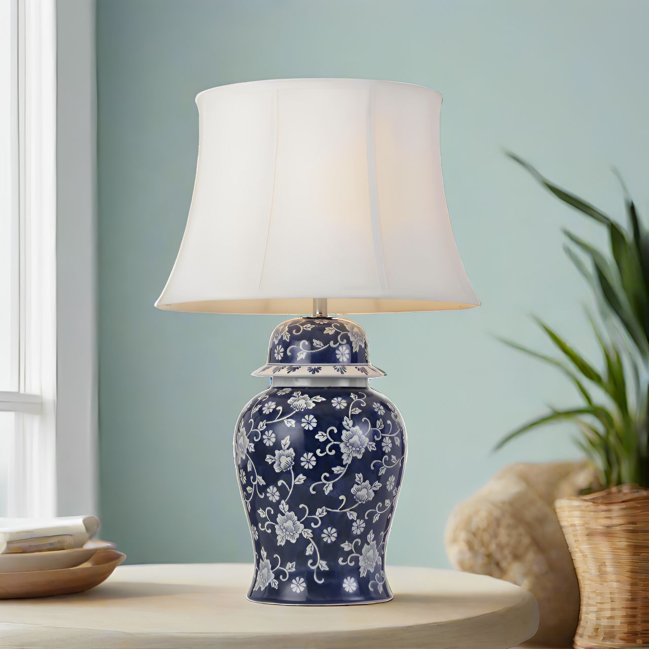 Iris Table Lamp in Blue/White - The Lighting Outlet NZ
