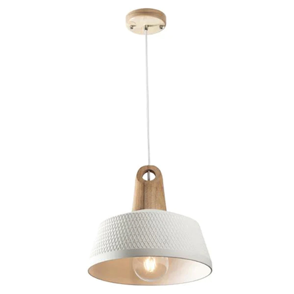 Pendant Light in White w/ Oak Timber (Small/Large) - The Lighting Outlet NZ