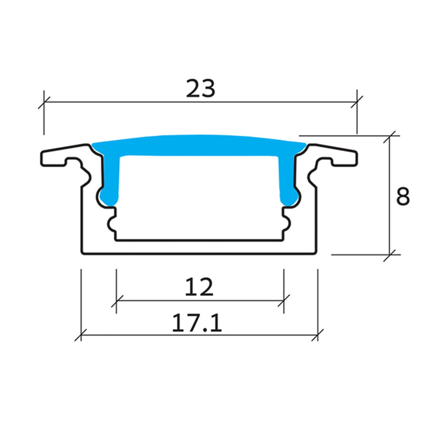 23mm x 8mm LED Channel 120 Slim Recessed Profile in Black, Silver or W ...