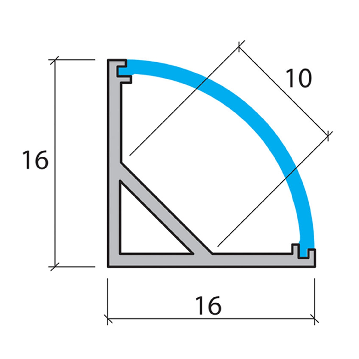 16mm x 16mm LED Channel200 Corner Mount Profile 2M in Silver or Black ...