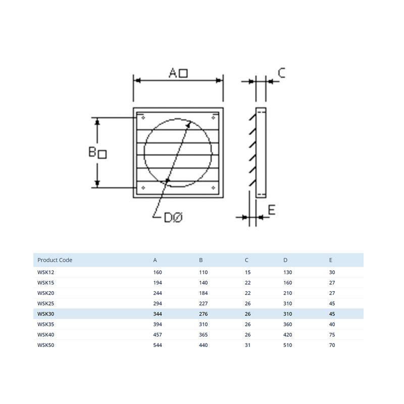 Acc: Wsk External Grille For Exhaust & Ventilation Fans Fantech Trade ...